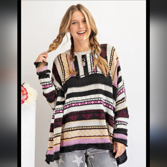 easel | Sweaters | Easel Boho Boxy Oversized Fit Wool Blend Multicolor ...